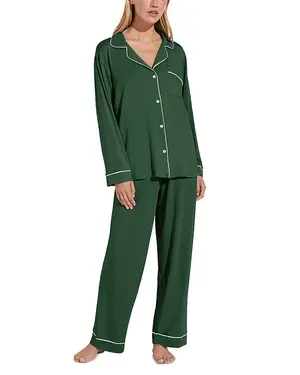 Eberjey Gisele Tencel Modal Long Pj Set Forest Green Ivory