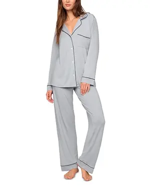 Eberjey Gisele Tencel Modal Long Pj Set Gray Dawn/navy