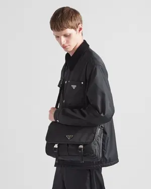 Prada Re-nylon And Saffiano Leather Shoulder Bag - Black