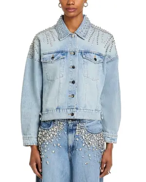 Aqua Embellished Denim Trucker Jacket