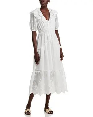 Aqua Embroidered Ruffle Short Sleeve Maxi Dress