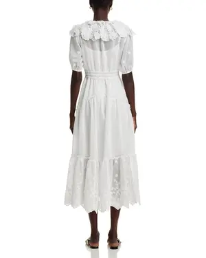 Aqua Embroidered Ruffle Short Sleeve Maxi Dress