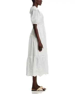 Aqua Embroidered Ruffle Short Sleeve Maxi Dress