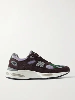 NEW BALANCE 991 Leather And Suede Trimmed Mesh Sneakers - Brown