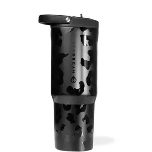 HYDROJUG Sport Insulated Stainless Steel Water Bottle With Flip Straw And Swivel Handle For Gym & Outdoors - Black Leopard