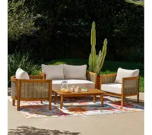 LINON Home Chaddsley Outdoor 4pc Set 2 Chair Lo Veseat Table - One-color