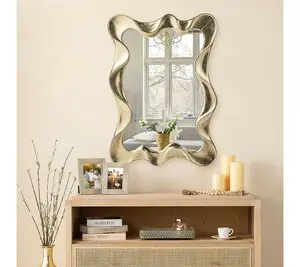 GLITZHOME 34' H Modern Gold Foil Metal Frame Wa Vy Wall Mirror - One-color