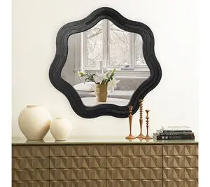GLITZHOME 34' D Modern Tripled Wood Frame Wavy Wall Mirror - One-color