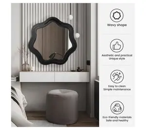 GLITZHOME 34' D Modern Tripled Wood Frame Wavy Wall Mirror
