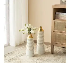 GLITZHOME Trend Right Modern Striped Vases Set Of 2 - One-color