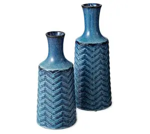 GLITZHOME Modern Brilliant Chevron Ceramic Tabl E Vases S/2