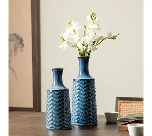 GLITZHOME Modern Brilliant Chevron Ceramic Tabl E Vases S/2