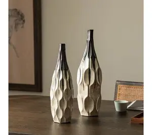 GLITZHOME Two-toned Geometric Faceted Ceramic T Able Vases S/2 - One-color