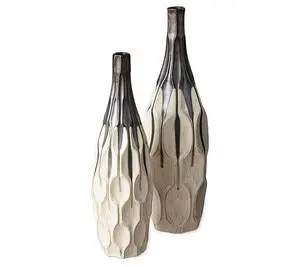 GLITZHOME Two-toned Geometric Faceted Ceramic T Able Vases S/2