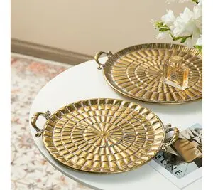 GLITZHOME Set Of 2 Round Metal Decorative Trays - One-color
