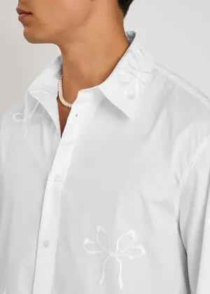 Simone Rocha Carnation Bow-embroidered Cotton-poplin Shirt