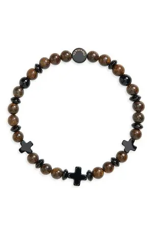 Caputo & Co Cross Beaded Stretch Bracelet - Bronzite