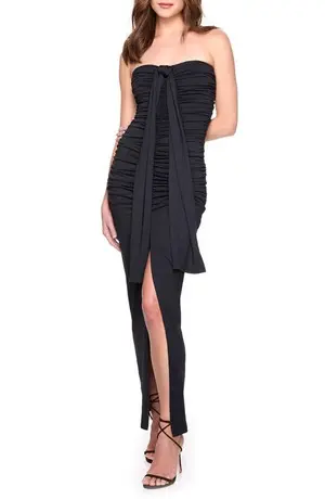 Susana Monaco Ruched Front Slit Strapless Maxi Dress