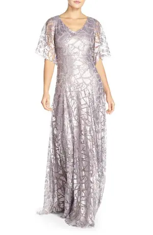 Maggy London Camilla Sequin Flutter Sleeve Gown