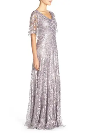 Maggy London Camilla Sequin Flutter Sleeve Gown