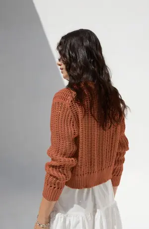 Deluc Einar Crop Open Stitch Sweater - Bronze