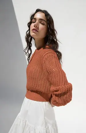 Deluc Einar Crop Open Stitch Sweater - Bronze