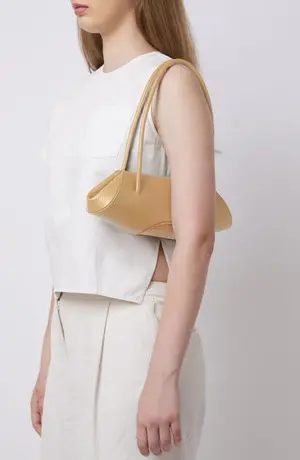 BEHNO Mini Elizabeth Baguette Pebble Leather Shoulder Bag - Bisque