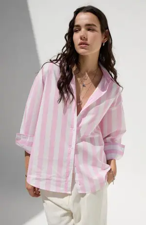 Deluc Vincenzo Stripe Cotton Button-up Shirt - Striped Pink