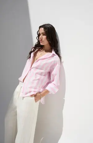 Deluc Vincenzo Stripe Cotton Button-up Shirt - Striped Pink