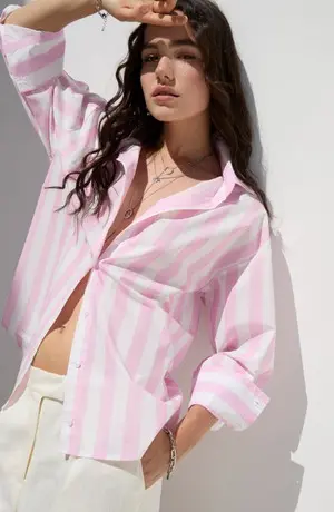 Deluc Vincenzo Stripe Cotton Button-up Shirt - Striped Pink