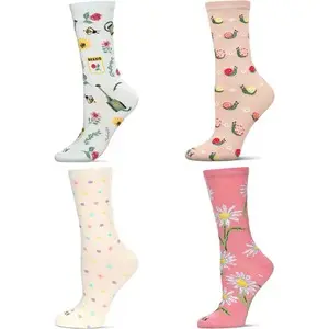 MEMOI Gardening Assorted 4-pack Crew Socks - Blush Pink