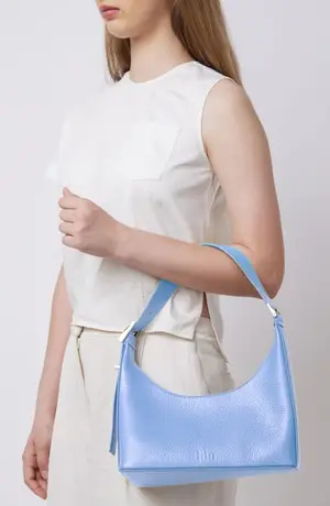 BEHNO Danny Flatiron Pebble Leather Shoulder Bag - Ocean Blue