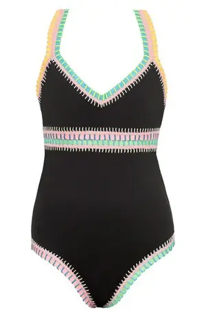 PQ Rainbow Embroidered One-piece Swimsuit - Black Pier