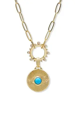 Anzie Classique Evil Eye Medallion Necklace - Turquoise/ Aqua