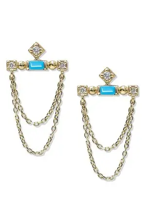 Anzie Clèo Bar Chain Earrings - Turquoise/ Aqua
