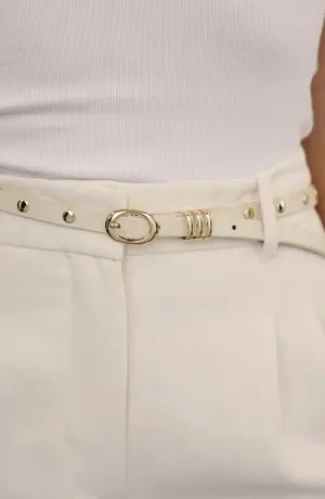 Ettika Skinny Studded Leather Belt - Vanilla