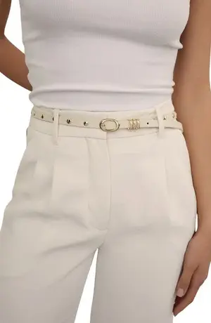 Ettika Skinny Studded Leather Belt - Vanilla