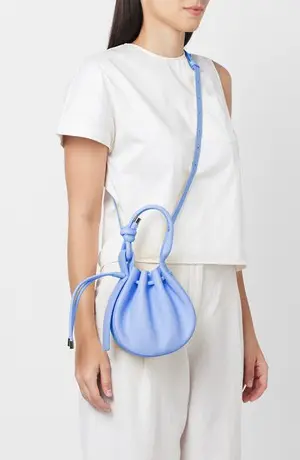 BEHNO Mini Ina Pebble Leather Crossbody Bag - Ocean Blue