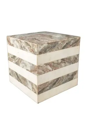 JONATHAN Y Felix 15" Contemporary Natural Marble Handmade Cube End Table - Beige/white/gray