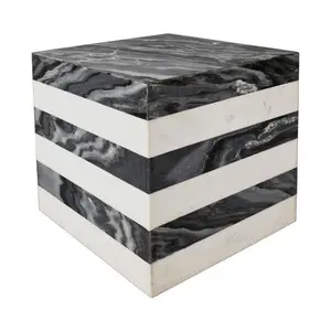 JONATHAN Y Felix 15" Contemporary Natural Marble Handmade Cube End Table - Black/white