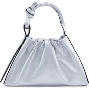 BEHNO Mini Tina Ruched Metallic Leather Baguette Bag Silver