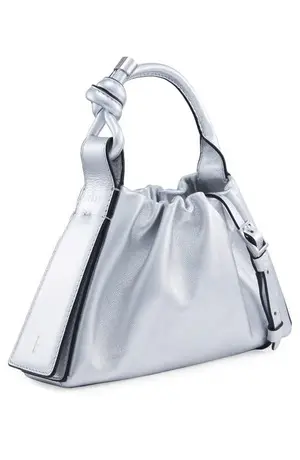 BEHNO Mini Tina Ruched Baguette Top Handle Bag - Silver