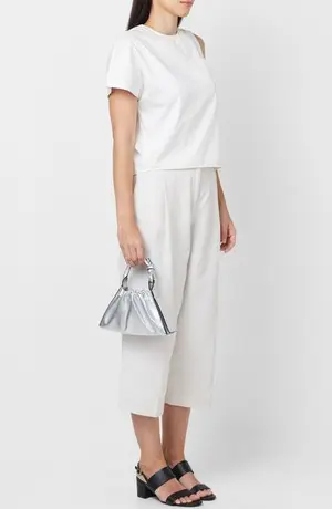 BEHNO Mini Tina Ruched Baguette Top Handle Bag - Silver