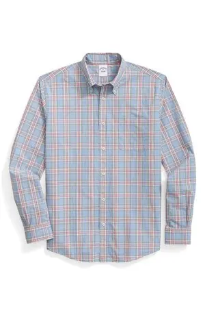 Brooks Brothers Friday Regular Fit Plaid Cotton Poplin Button-down Shirt - Hydrangea