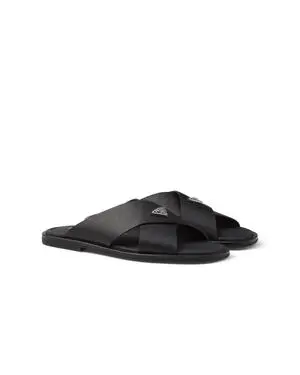 Prada Saffiano Leather Crisscross Slides - Black
