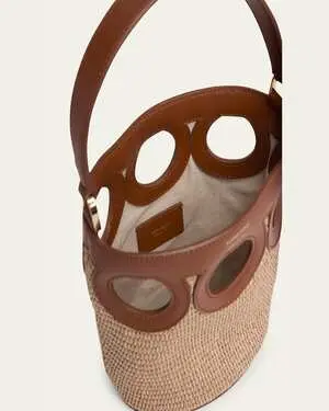 FERRAGAMO Gancini Frame Raffia Bucket Bag - Beige