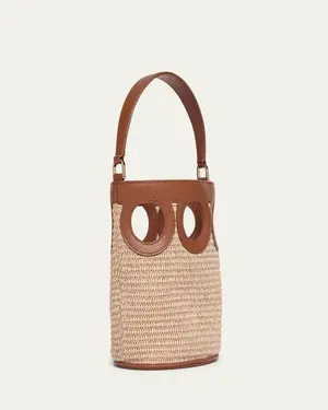 FERRAGAMO Gancini Frame Raffia Bucket Bag - Beige