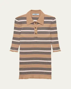 Prada Striped Ribbed Knit Polo Shirt