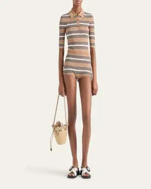 Prada Striped Ribbed Knit Polo Shirt