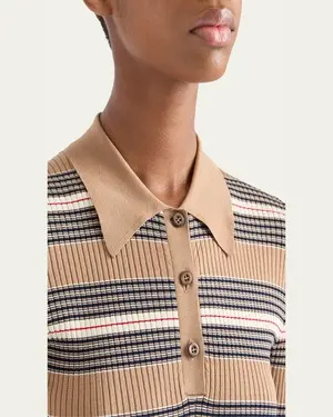 Prada Striped Ribbed Knit Polo Shirt